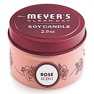 Mrs. Meyer's Soy Tin Candle, 12 Hour Burn Time, Made with Soy Wax and Essential Oils, Rose, 2.9 oz