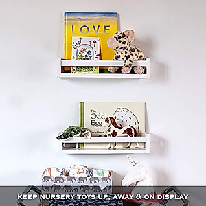 Set of 2 Classic White Floating Shelves, Farmhouse Nursery Book Shelves Wall, Floating Shelves White Organizer White Wall Shelves Decor Cute Wall Bookshelf for Kids Hanging White Shelves for Wall