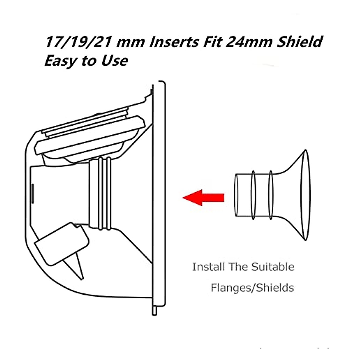 2PCS Flange Insert 21mm Compatible with Medela/Spectra/Willow/TSRETE/Momcozy S9/S12/S9Pro/S12Pro Breastpump 24mm Shields, Reduce 24mm Nipple Tunnel Down to Correct Size, Pump Parts Replace (21mm)