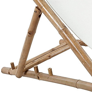 FAMIROSA Folding Beach Chair Backrest Adjustable Patio Bamboo Deck Chaise Lounge Chair Canvas Seat Sun Lounger Poolside Balcony Backyard Garden