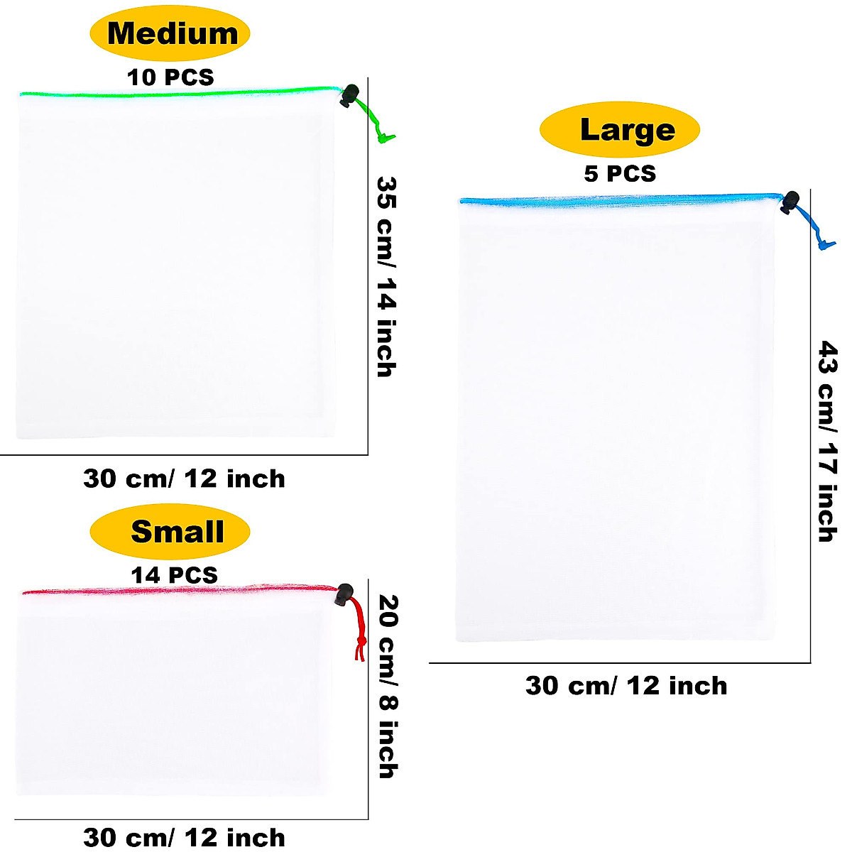 Cotiny 30 Pack Toy Mesh Storage Bags Washable Reusable Organization Produce Bag Organizer Pouches for Playroom Organization Baby Bathtub Toys Game Pieces, 3 Size