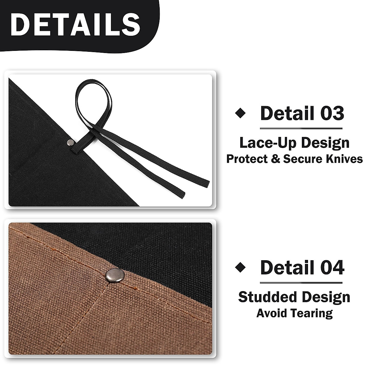 Chef Knife Roll, 16OZ Waxed Canvas Chef Knife Case with Professional Cut-Resistant Fabric & 4 Slots, Durable Knife Case (Black) - 20.5"L x 16.5"W