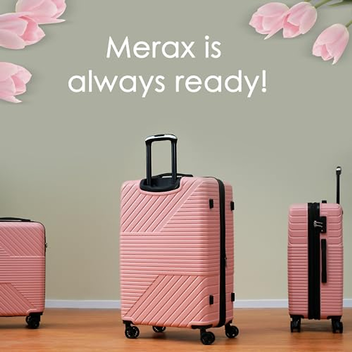 Merax Luggage Sets 3 Piece Suitcases Set ABS Expandable 8 Wheels Spinner Suitcase, TSA Lock Travel Luggage For Man And Women (Pink)