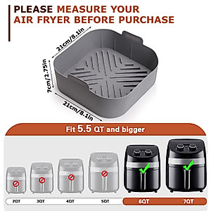 Silicone Air Fryer Basket Liners Square - 2Pcs Reusable Air Fryer Silicone Pots for Food Safe Air fryers Oven Accessories(8.1 Inch)