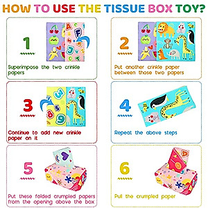 YOGINGO Baby Toys 6 to 12 Months - Baby Tissue Box Toy - Montessori Toys for 1 Year Old, Soft Stuffed High Contrast Crinkle Infant Sensory Toys, Boys&Girls Toddler Early Learning Toys Baby Gifts