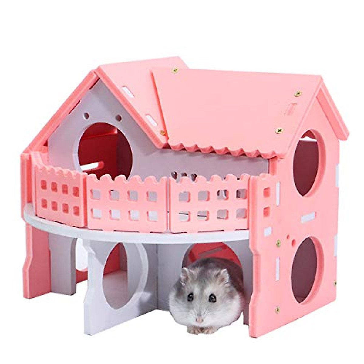 Wooden Hamster House - Pet Small Animal Hideout, Assemble Hamster Hut Villa, Cage Habitat Decor Accessories, Play Toys for Dwarf, Hedgehog, Syrian Hamster, Gerbils Mice