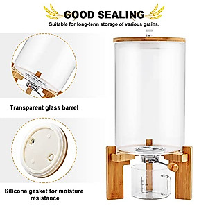 JIAWANSHUN Rice Dispenser Rice Container 7.5L Grain Storage with Clear Container Wood Stand for Home Kitchen Use Black Rice, Mung Beans, Red Beans, Lentils Container