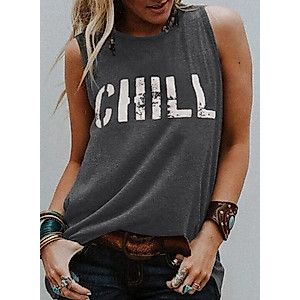 Dokotoo Womens Ladies Summer Casual Letters Print Graphic Tees Crewneck Cotton Soft Sleeveless Blouse Shirts Workout Long Cami Tank Tops for Women Loose Fit