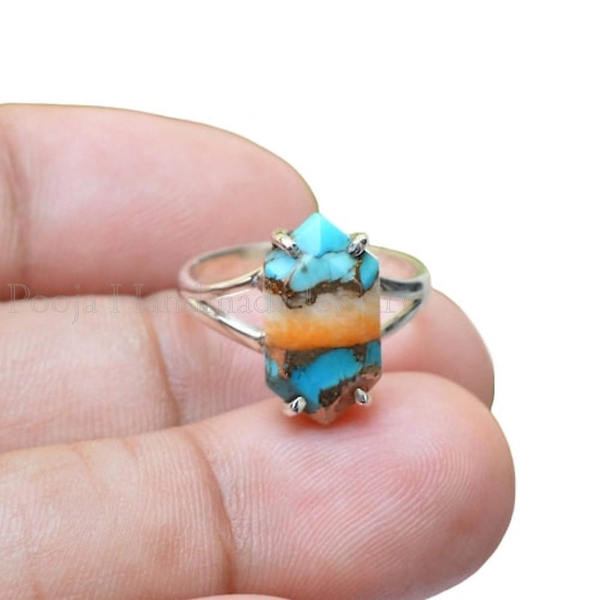 oyster copper turquoise ring 925 sterling silver ring bohemian ring hexagon turquoise ring dainty ring turquoise jewelry handmade ring gemstone ring silver rings for women gypsy ring wedding ring