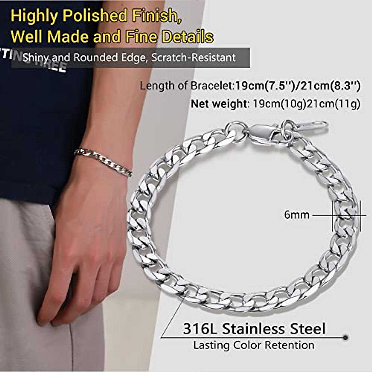 PROSTEEL Chain Bracelet Mens Women Man Jewelry Gifts Him Curb Chains Silver Bangle Stainless Steel Cuban Link Bracelets for Men