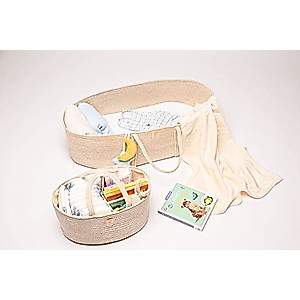 Trendy Baby Changing Basket- Moses Basket Set Of 4 Pieces, Waterproof Pad Cover, Caddy Diaper Organizer,Cotton Blanket - Boho Basket - Nursery Decor - Bassinet Changing Table Topper, Baby lounger