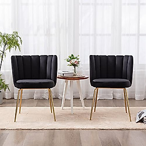ZHENGHAO Black Dining Chairs Set of 4 Velvet Gold Accent Chairs with Curved Back Mid Century Modern Chairs Upholstered Side Chair for Living Room Dinner Bedroom, Black