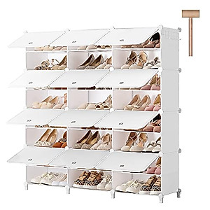 DINMO Shoe Rack, 8 Tier Shoe Storage Cabinet, 48 Pair Plastic Shoe Organizer for Closet Hallway Bedroom Entryway, White