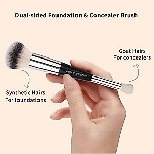 Real Perfection Foundation Brush Makeup Brushes Set Kabuki Brush Self Tanner Dual-sided Blush Concealer Brush Makeup Brush Set Sponge Blending Brush for Buffing Foundation Cream Powder Make up Brushes