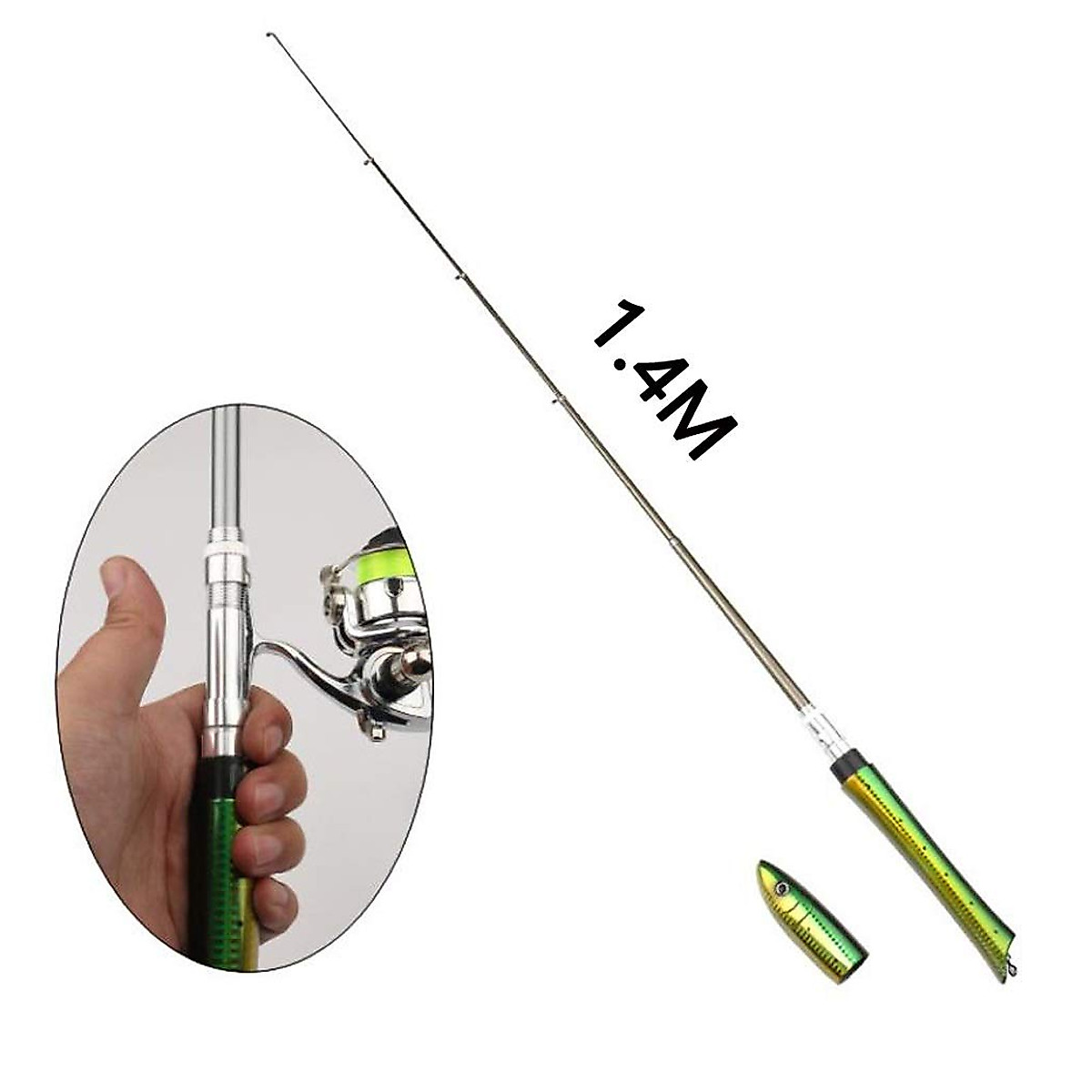 Fishing Rods Portable Pocket Fishing Rod Fish-Shaped Portable Fishing Rod Set Telescopic Fishing Rod with Rotating Kit Fishing Gear (Color : 1.4m)