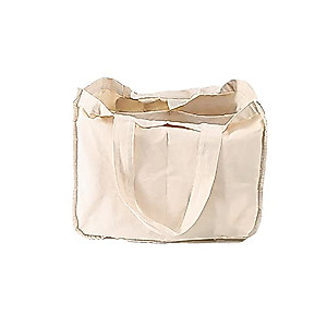 LONGTEN Reusable Grocery Bags Large Shopping Bags Cotton Eco Tote Bags Durable Canvas Bags Foldable Bags Compartment multi-pocket Design Beige