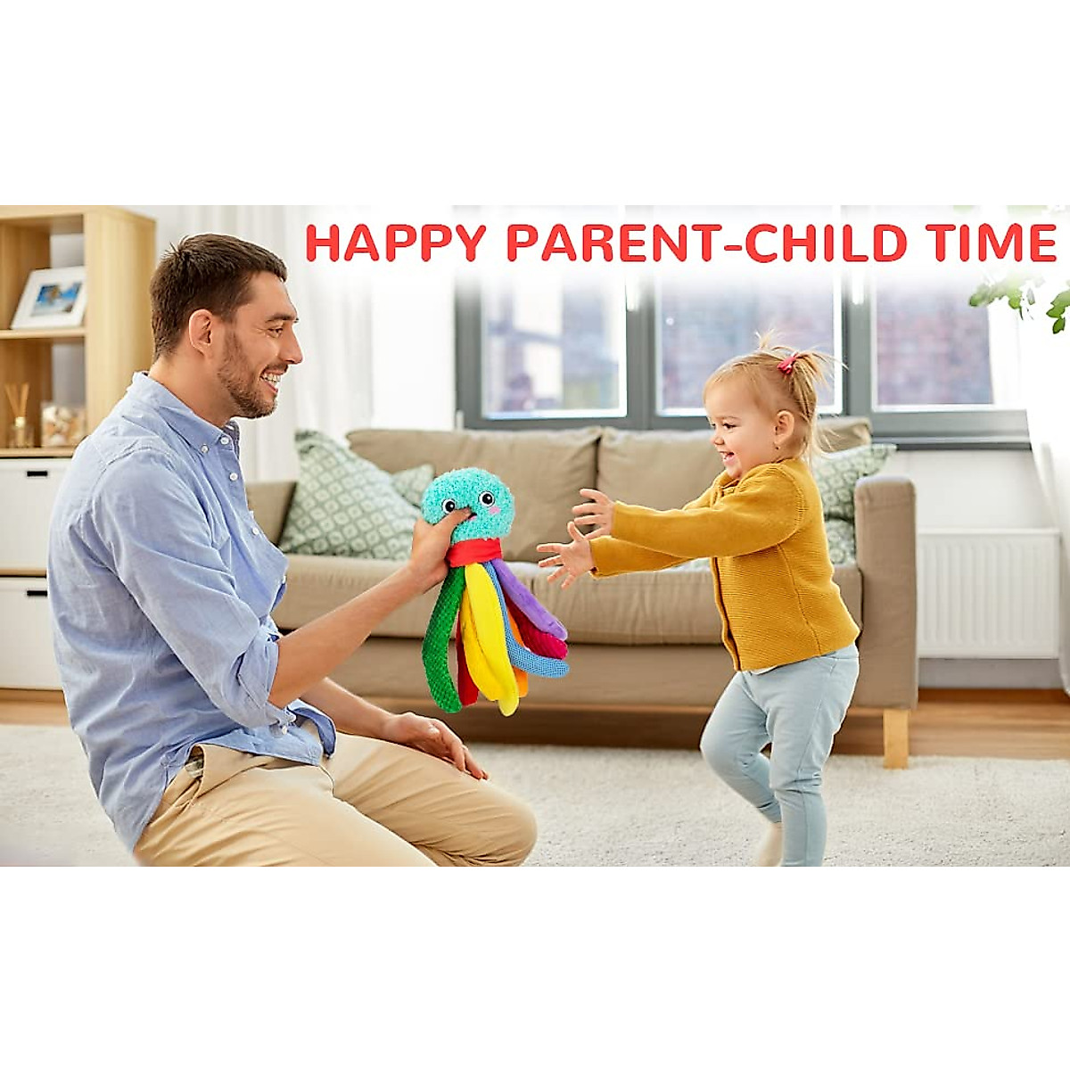 beetoy Infant Toy Baby Plush Toys, Baby Musical Toy with Octopus Shape, Stuffed Animal for Girl boys Infant, Sensory Toys for Babies Soft Toys with Crinkle & Textures, Tummy Time Toys