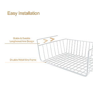 Under Shelf Basket, 4 Pack White Wire Rack, Slides Under Shelves for Storage Space on Kitchen Pantry Desk Bookshelf Cupboard