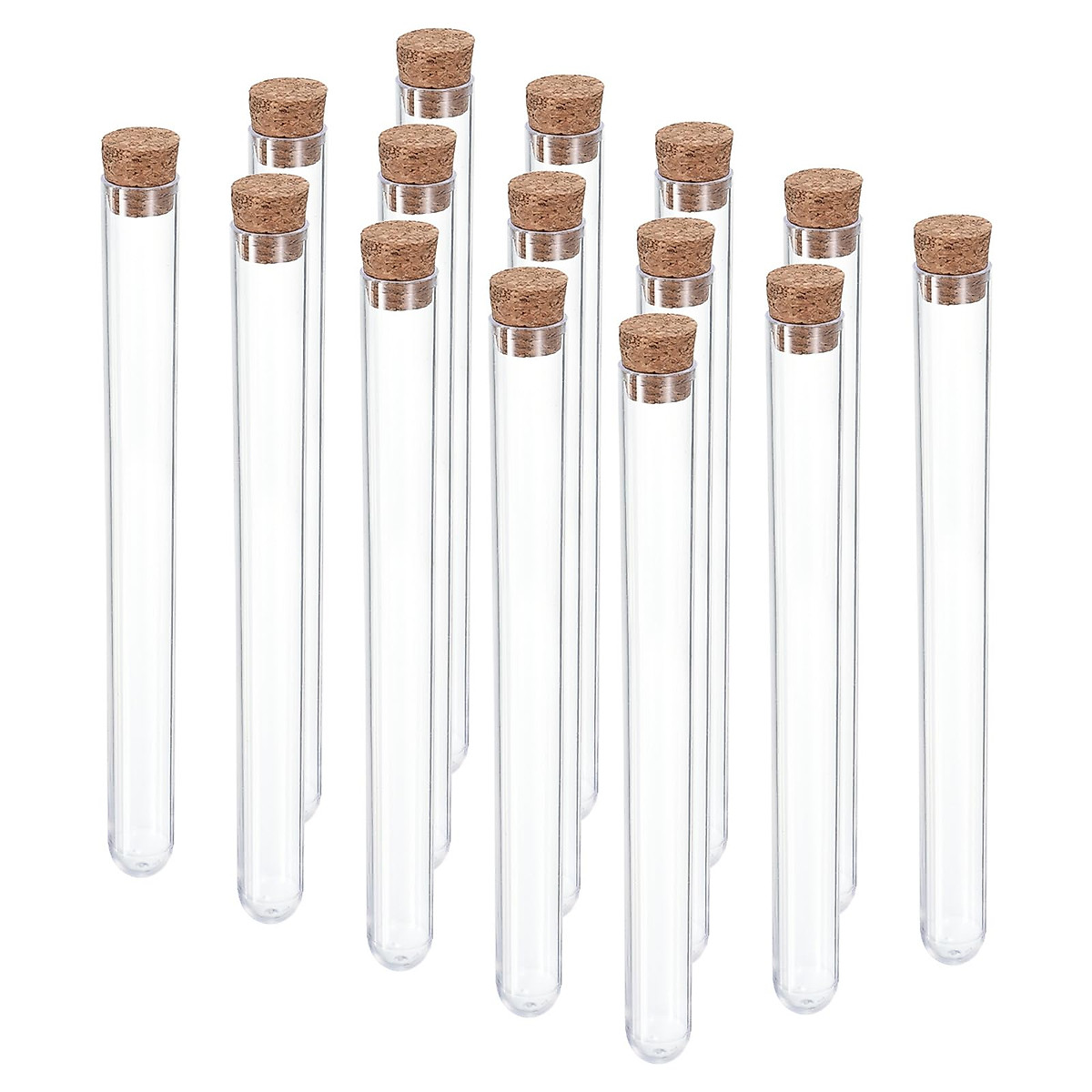 PATIKIL 13ml Plastic Test Tubes with Cork Stoppers, 15Pcs 150x15mm Tubes for Scientific Party Decoration Candy Bead Storage Bath Salt Lab Use, Clear