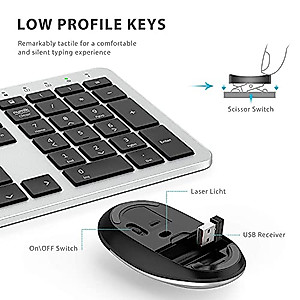iClever GK08 Wireless Keyboard and Mouse - Rechargeable Wireless Keyboard Ergonomic Full Size Design with Number Pad, 2.4G Stable Connection Slim Mac Keyboard and Mouse for Windows, Mac OS Computer