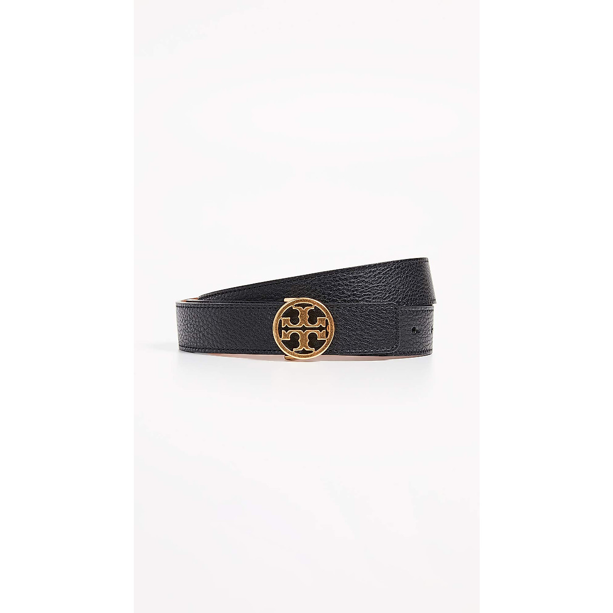 Tory Burch Women's 1" Miller Reversible Belt, Black/Gold, S
