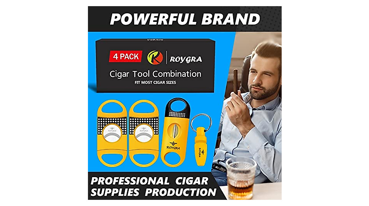roygra Cigar Cutter 4 Pack: Guillotine, V-Cut & Punch Set