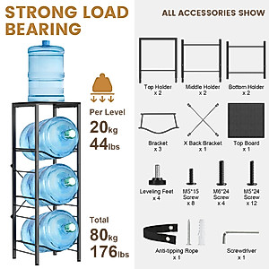 Housolution 3-Tier 5 Gallon Water Jug Holder with Garage Sports Equipment Organizer,Black