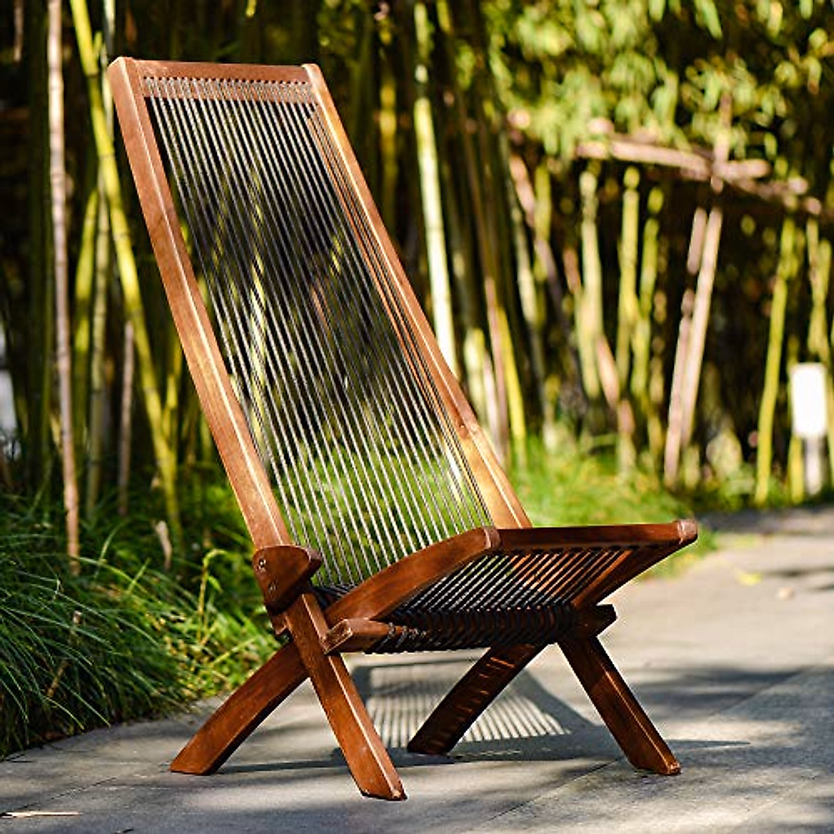 Folding Wooden Outdoor Lounge Chair Low Profile Acacia Wood Lounge Chair for The Patio Porch Deck Balcony Lawn Garden Wood Accent Furniture for Home