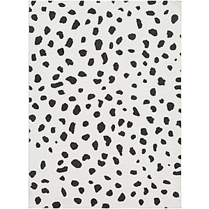 Hauteloom Tariffville Dalmation Spotted Living Room Bedroom Nursery Area Rug - Animal Print Dalmatian Style - Boho Polka Dot - High Pile Shag - Black, White - 5'3" x 7'3"