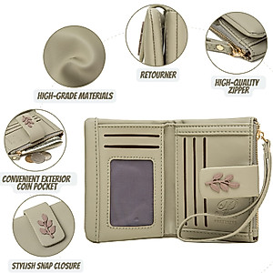 PRETTYZYS Small Bifold Wristlet Wallet for Women – Handmade, RFID Blocking Wallet Case with Credit Card Sleeves, Cash & Coin Storage Compartments – Mini Purse for Ladies, Teenage Girls - Grey Green