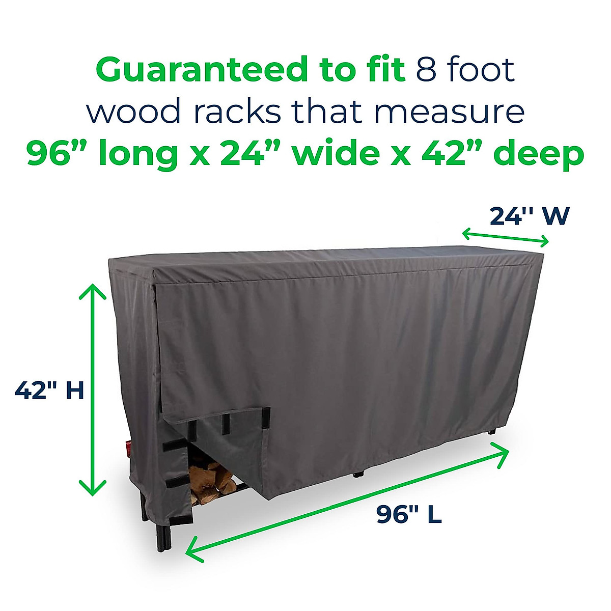 Hybrid Covers Firewood Rack Cover V2.0 suits 8 foot Wood Pile Log Rack Outdoor, Heavy Duty Firewood cover, Universal Size, 600D Marine Grade Waterproof Solution dyed fabric with Fade resistant UV