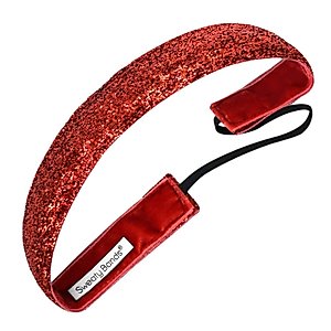 Sweaty Bands Womens and Girl Headband - Non-Slip Velvet-Lined Sparkle Hairband - Viva Diva Red 1-Inch