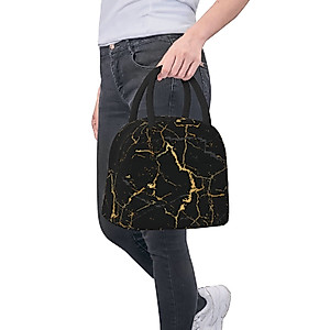 Fiokroo Lunch Bag Insulated Black Marble Texture Lunch Box Marbling Reusable Lunch Tote Bag For School Work College Outdoor Travel Picnic, 10l