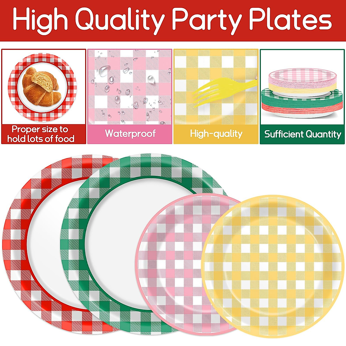 ojustbeok 48 Pcs Camp Gingham Paper Plates Gingham Checkered Bachelorette Party Supplies Glamping Birthday Dinner Plates Summer Bridal Shower Decorations Camping Themed Party Favors Baby Shower