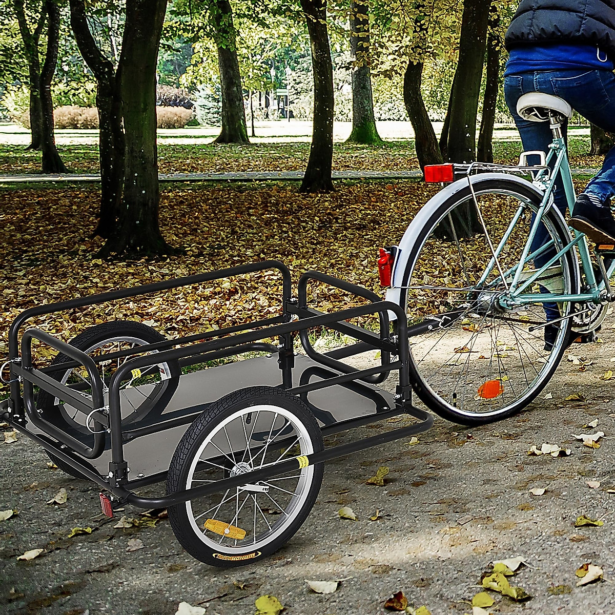 Aosom Wanderer Folding Bicycle Bike Cargo Storage Cart and Luggage Trailer with Hitch - Black