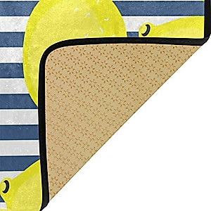 Kitchen Rugs Yellow Lemons with Blue Stripes Design Non-Slip Soft Kitchen Mats Bath Rug Runner Doormats Carpet for Home Decor, 39" X 20"
