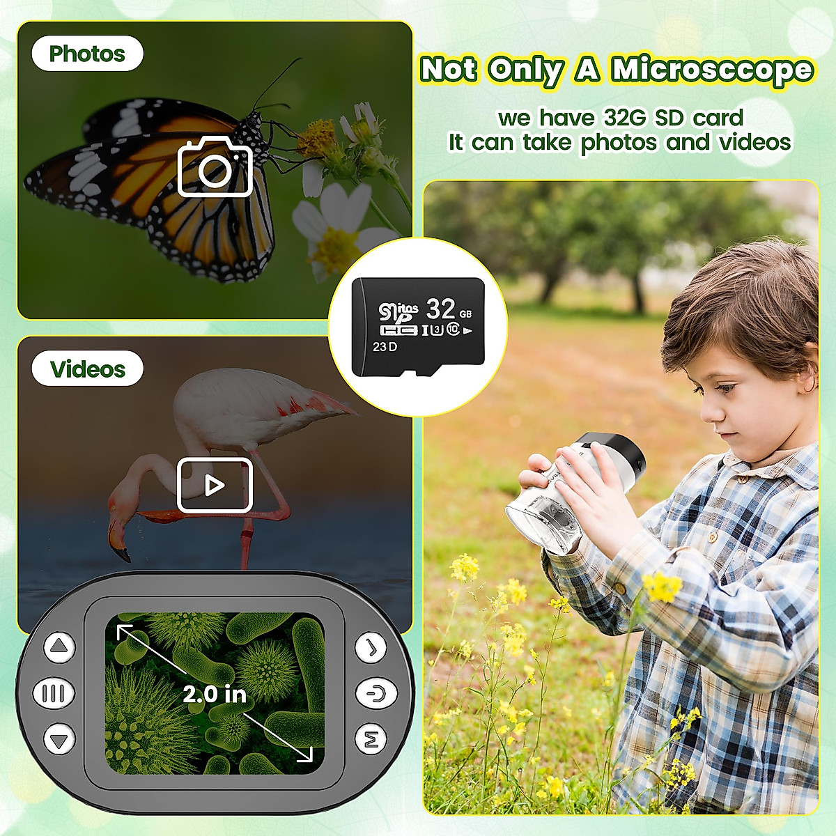 Skirfy Microscope Kids Toys, Science Kit with 1000x HD Video Photo Digital Mini Microscope, Family Day Games STEM Learning Educational Toys for Kids Age 6+, Easter Valentines Day Gifts for Kids
