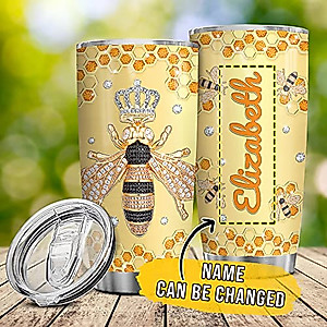 Wassmin Bee Tumbler Personalized Pink Bee Gifts For Women Girls Jewelry Drawing Style Stainless Steel Tumblers Custom Name Coffee Travel Mug 20oz 30oz Birthday Christmas Presents