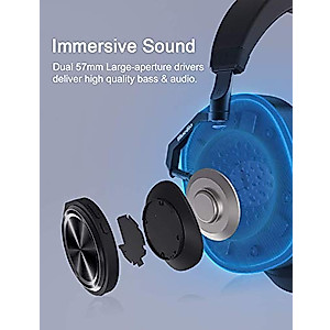 Bluetooth Headphones Over Ear,Bluedio T7 Plus (Turbine) Custom Noise Cancelling Headphones,57mm Driver Hi-Fi Stereo, 30Hrs Playtime,Wireless Headsets with Mic/SD Card Slot for PC/Cellphone/Travel/Work