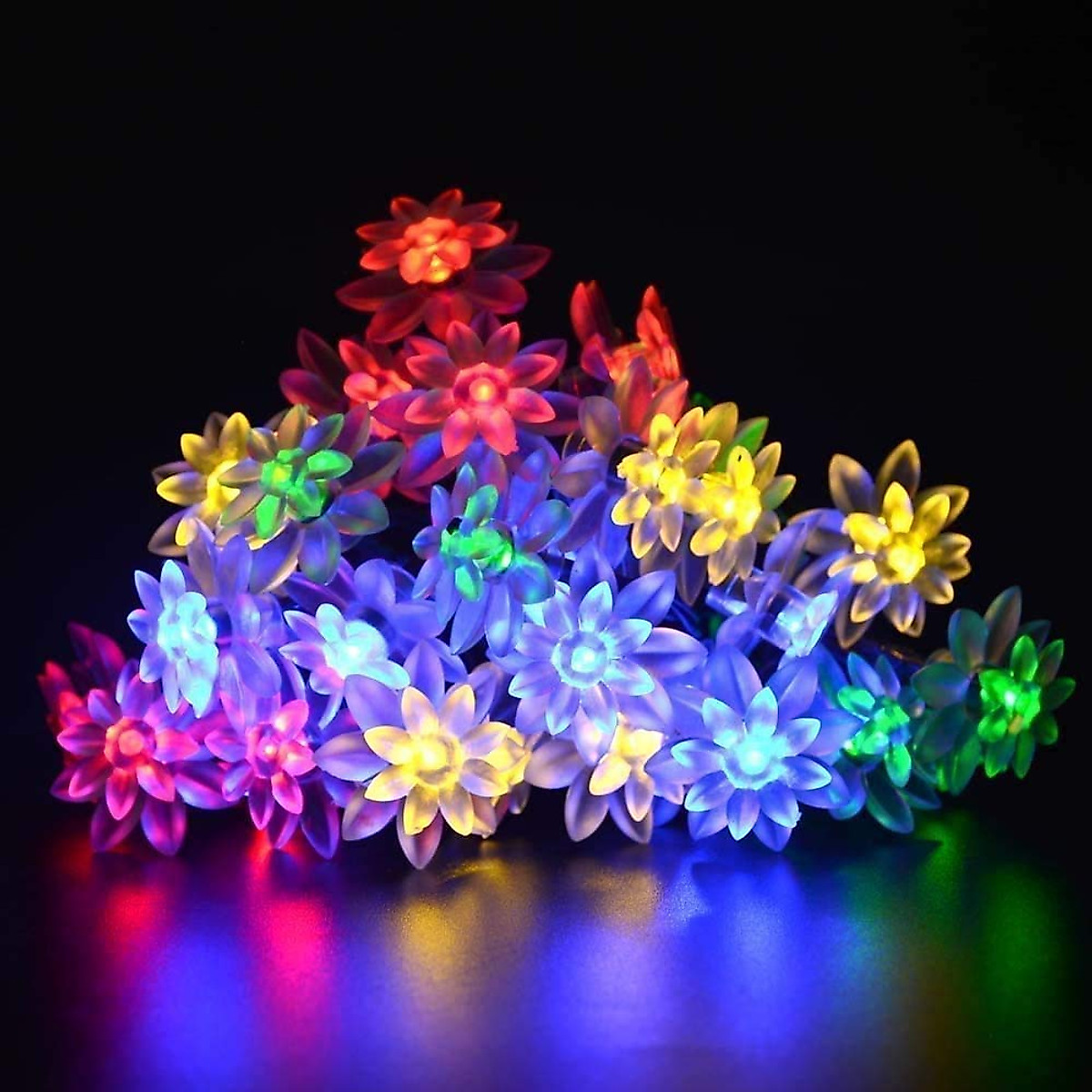 Solar String Lights Outdoor,MUEQU Waterproof 21ft 50 LED Lotus Flower Light Solar Decoration Fairy Lights for Gardens, Homes, Wedding, Christmas Party and Holiday Decoration (Multicolor)