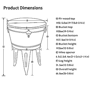 Glitzhome 26.29"H Oval Galvanized Beverage Tub with Stand, Farmhouse Metal Accent Cocktail Table Storage Bucket with Firwood Lid, 8 Gallons