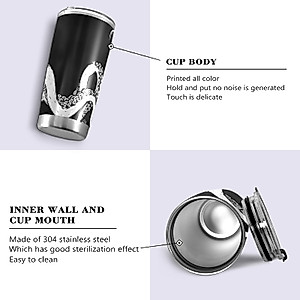 Yasala Tumbler Tentacles Octopus Black Insulated Coffee Cup Beverage Container Travel Mug with Straw and Lid Double Wall Stainless Steel 20oz BPA-Free for Sport, Back to School