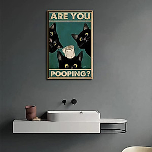 Black Cat Wall Art Cat Bathroom Wall Art Poster Cute Animal Picture Canvas Print Cat Painting Poster Cat Pictures Wall Art Cat Toilet Paper Art Posters for Home Bathroom Decor 16x24 Inch Frameless