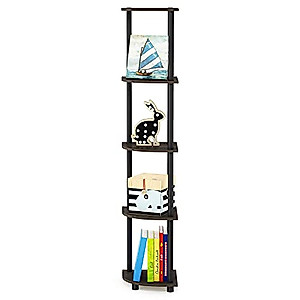 Furinno Turn-N-Tube 5 Tier Corner Display Rack Multipurpose Shelving Unit, 1-Pack, Dark Brown Grain/Black
