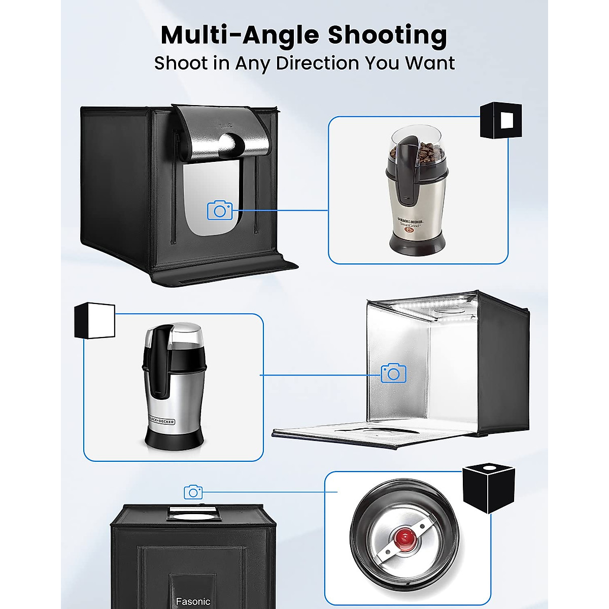 Fasonic 24"x24" Photo Studio Light Box for Photography, Foldable Bi-Color Dimmable Shooting Tent Kit with 240 LED Lights, 3000-6500K Lighting Booth, 6 Color Backdrops
