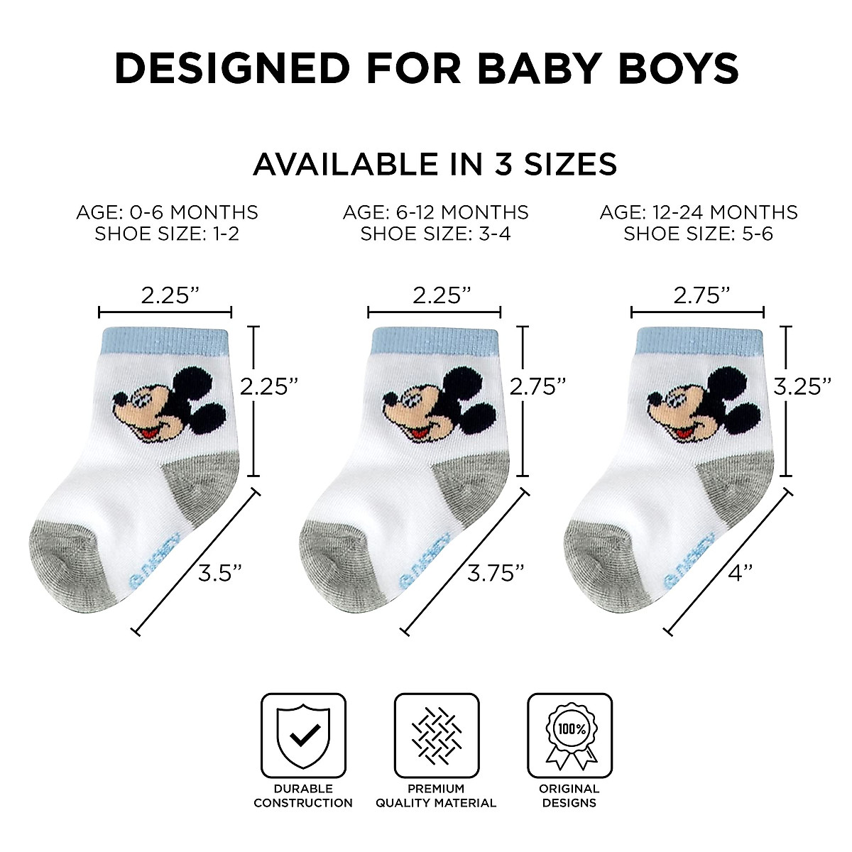 ABG Accessories Baby Girls & Boys Minnie 10-pack Infant Sock, Mickey Mouse-Blue, 0-6 Months