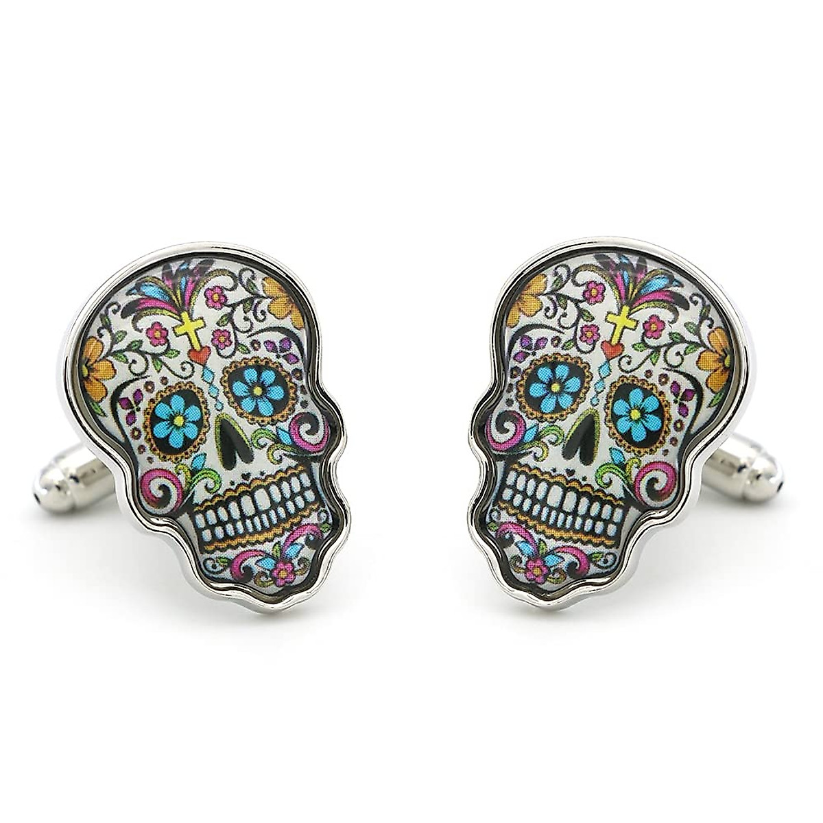iGame Day Of The Dead Cuff Links Muti-color Brass Material Sugar Skull Design Cufflinks with Gift Box