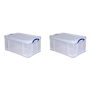Really Useful Clear Transparent Plastic Storage Box, 64 Liters Features Attached Handles Make It Easy To Carry (Two Pack)
