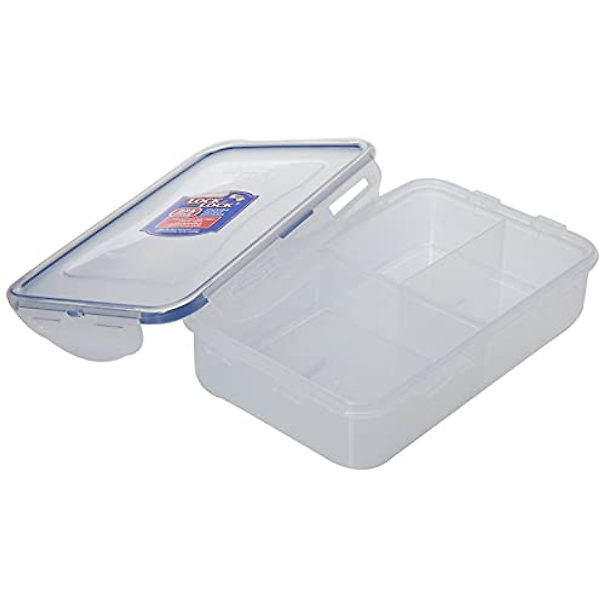 LocknLock Easy Essentials On The Go Meal Prep Lunch Box, Airtight Containers with Lid, BPA Free, Rectangle (3 Section) -27 oz, Clear