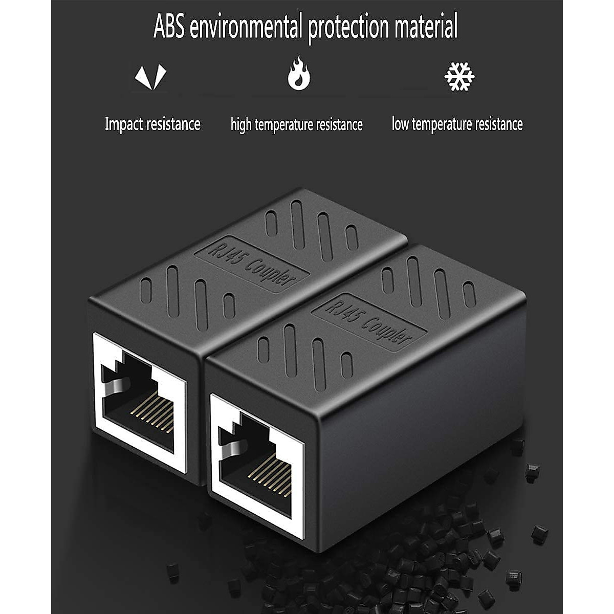 RJ45 Coupler, PLUSPOE 2 Pack Ethernet Cable Extender Inline LAN Connector Plugs for Cat5 Cat5e Cat6e Cat7 Cable, Female to Female (Black)